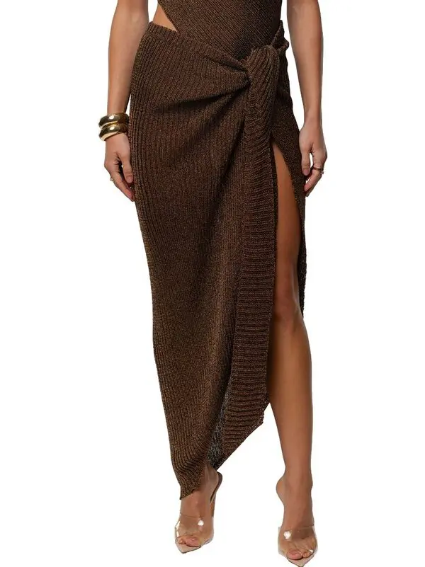 JLUXLABEL Hazel Metallic Knit Maxi Skirt - Brown