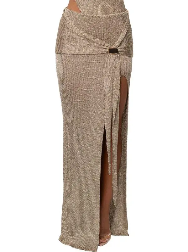 JLUXLABEL Hazel Metallic Knit Maxi Skirt - Gold