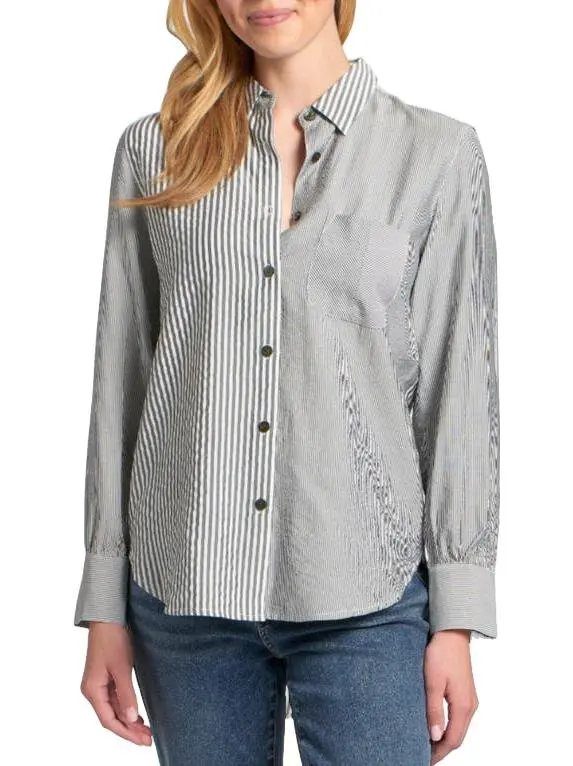 APNY Mixed Stripe Cotton Button-up Shirt - Grey/white