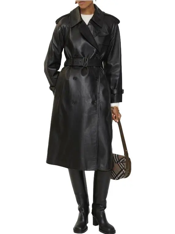 Burberry Long Leather Castleford Trench Coat - Black