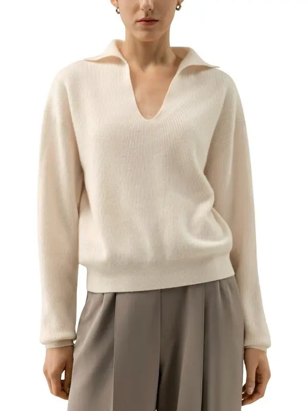 Lilysilk Cashmere Polo Sweater - Light Taupe