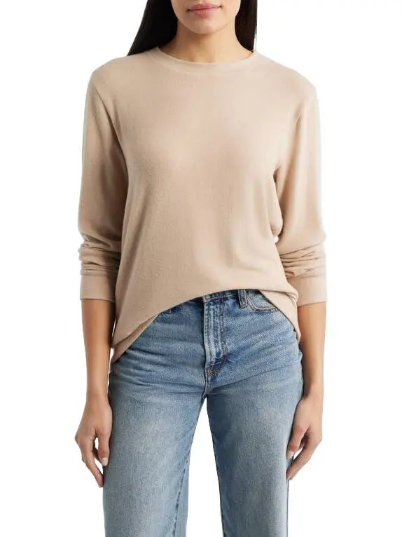 Loveappella Brushed Jersey Crewneck Top - Camel