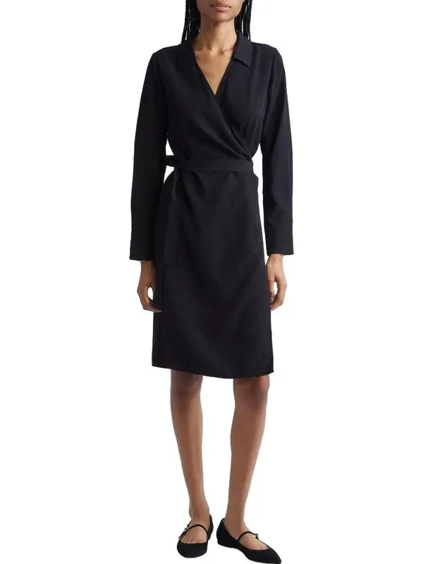 Emporio Armani Long Sleeve Jacquard Faux Wrap Dress - Black