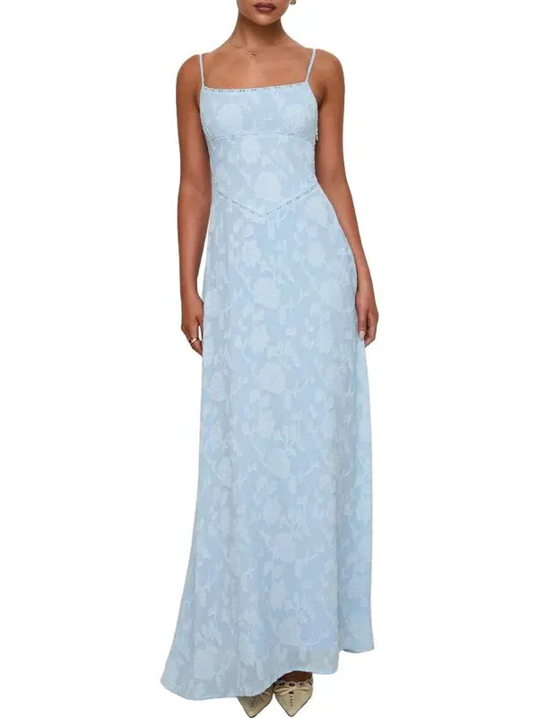 Princess Polly Floral Burnout Maxi Dress - Blue
