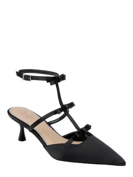 Badgley Mischka Elisabetta Ankle Strap Kitten Heel Pumps - Black Satin