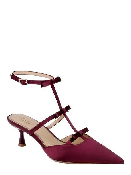 Badgley Mischka Elisabetta Ankle Strap Kitten Heel Pumps - Bordeaux Satin