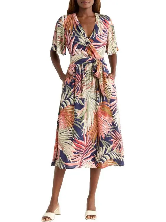 Tommy Bahama Palm Canyon Short Sleeve Wrap Dress - Coastline