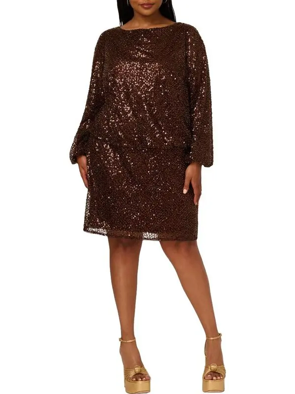 Adrianna Papell Sequin Embellished Cocktail Mini Dress - Timber
