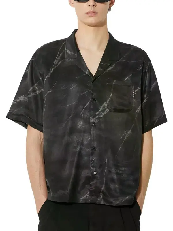 STAMPD Marble-print Short-sleeve Shirt - Black