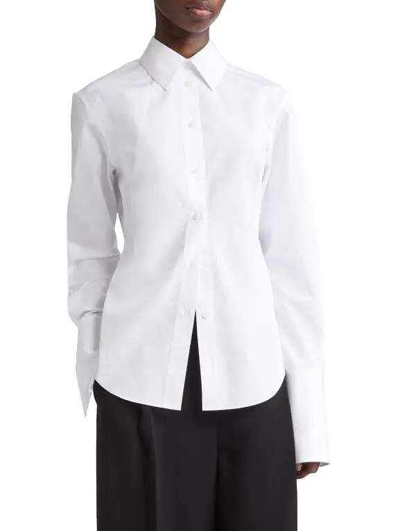 Lafayette 148 New York Fitted Organic Cotton Poplin Shirt - White