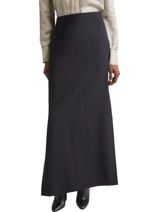 Lafayette 148 New York Side Slit Stretch Wool A-line Maxi Skirt - Black