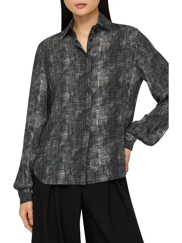 Lafayette 148 New York Hidden Placket Silk Top - Black Multi