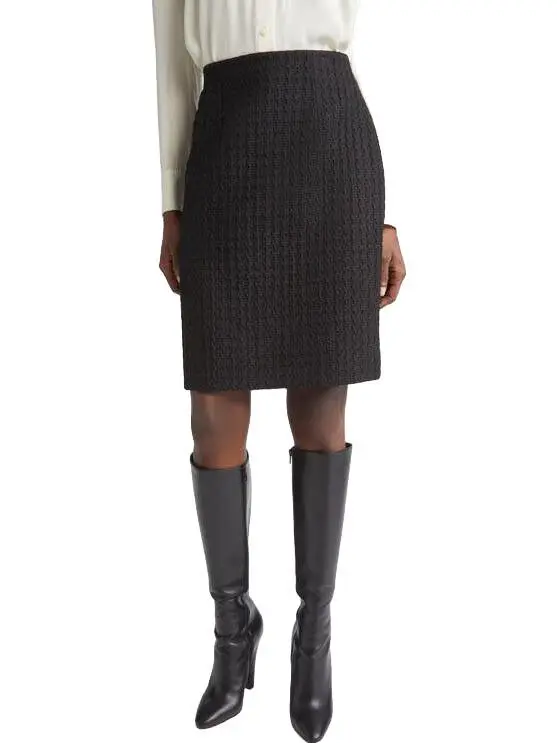 Lafayette 148 New York High Waist Houndstooth Jacquard Skirt - Black