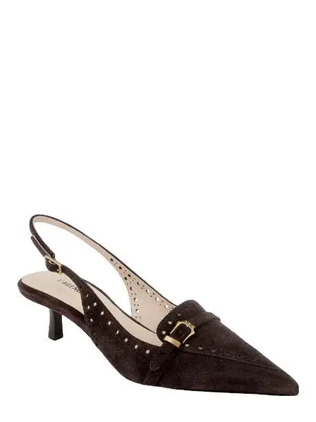 L'Agence Lourdes Slingback Kitten Heel Pumps - Dark Brown Suede