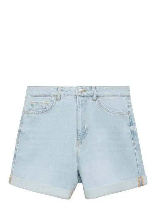 Mango High-waisted Denim Mom Shorts - Light Blue