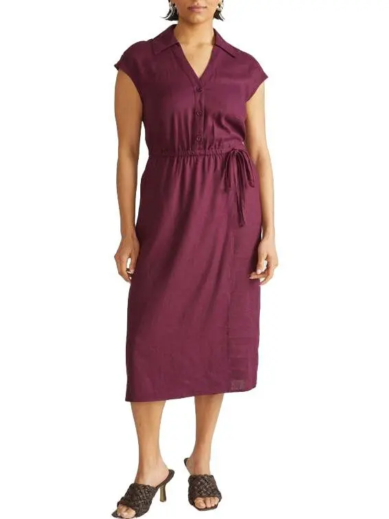 Universal Standard Laurel Linen Blend Shirtdress - Burgundy