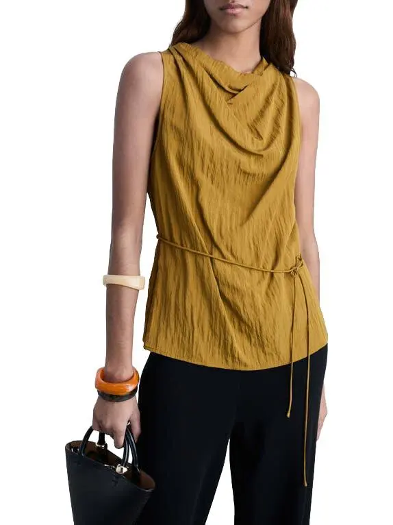 Mango Texture Tie Waist Sleeveless Top - Olive Green