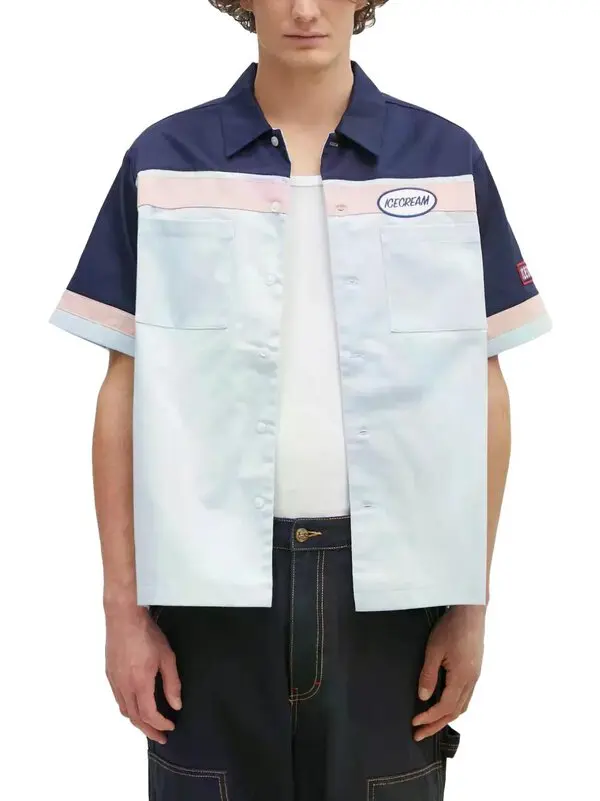 ICECREAM Panelled Embroidered Shirt - Blue
