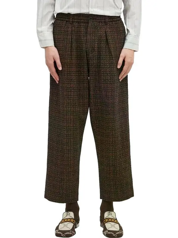 Universal Works Pleated Check Trousers - Brown