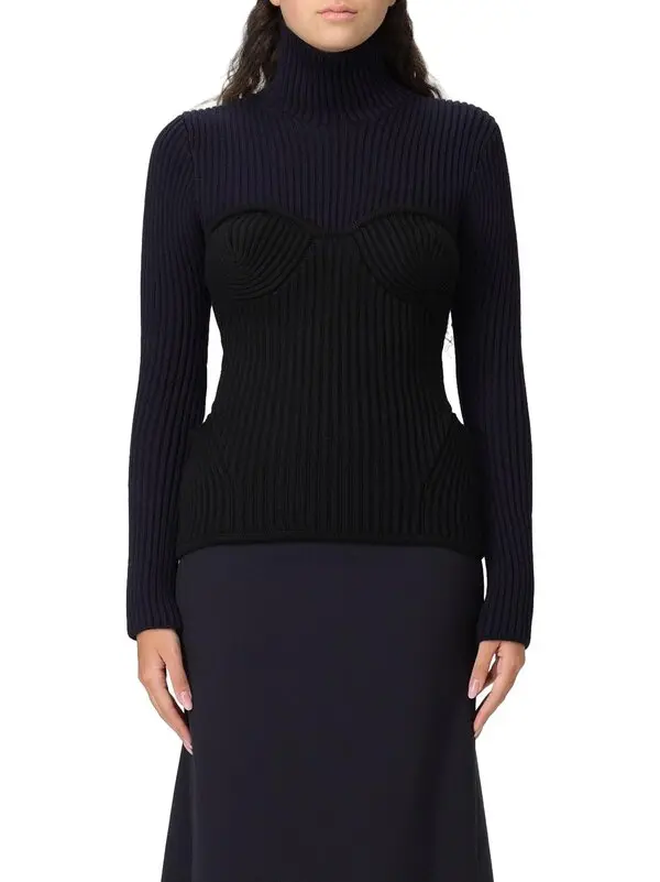 JEAN PAUL GAULTIER Ribbed Knit Sweater With Corset Detail - Blue