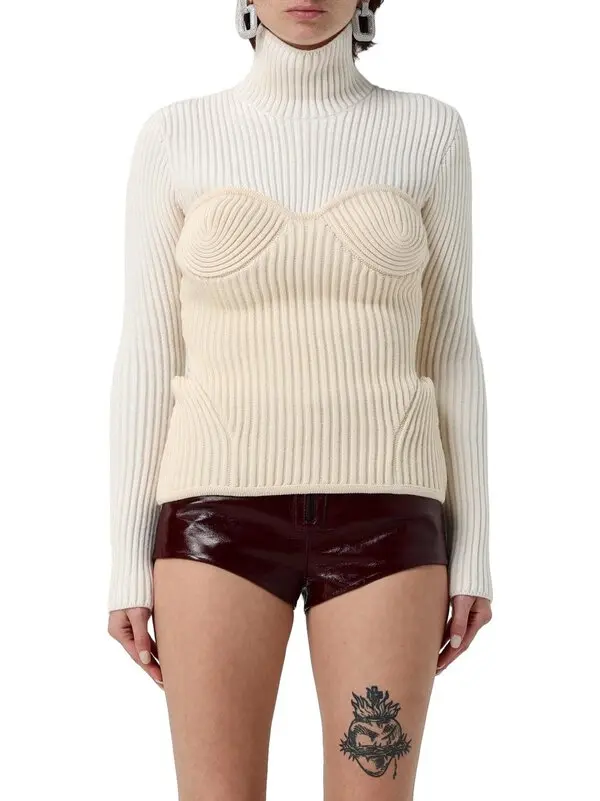 JEAN PAUL GAULTIER Ribbed Knit Sweater With Corset Detail - White