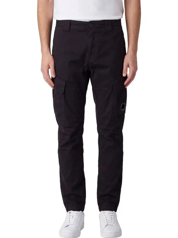 C.P. COMPANY Slim Fit Stretch Cotton Cargo Trousers With Applied Logo - Black