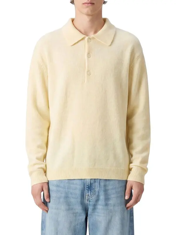 SUNFLOWER Long-sleeved Knitted Polo In Mohair And Alpaca Blend - Beige