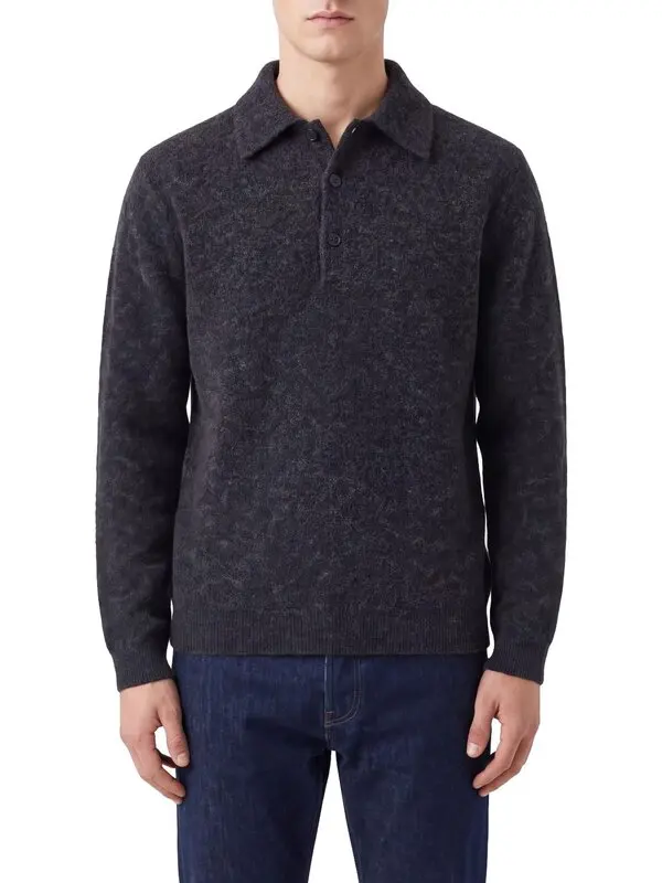 SUNFLOWER Long-sleeved Knitted Polo In Mohair And Alpaca Blend - Grey