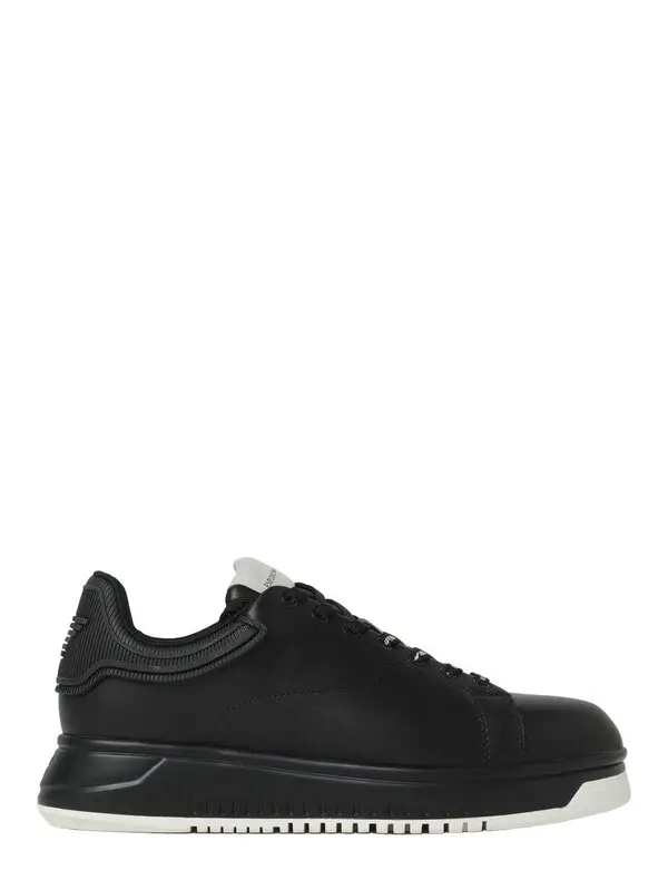 Emporio Armani Smooth Bovine Leather Low Top Sneakers - Black