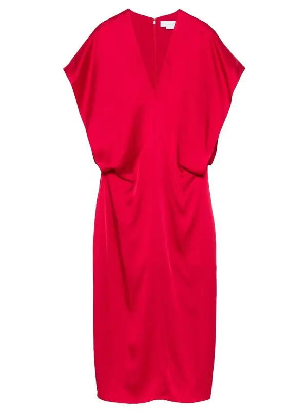 Stella McCartney Satin V-necked Midi Dress - Red