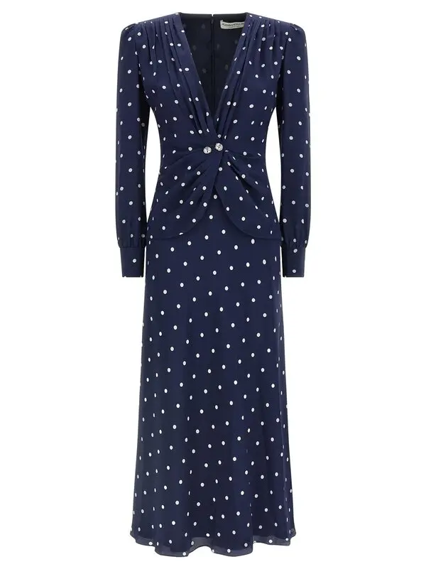 Alessandra Rich Polka Dot Silk Twill Midi Dress - Blue