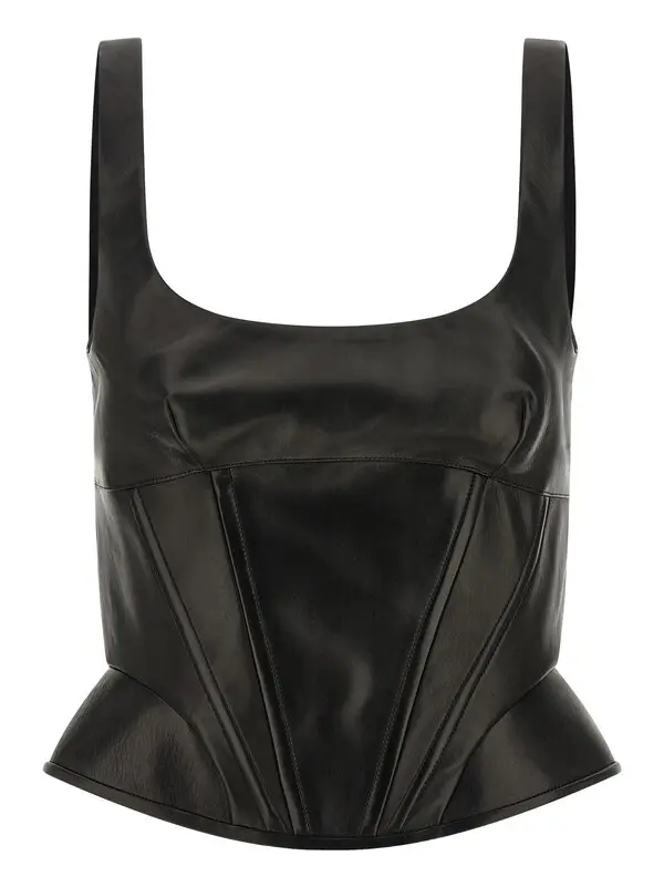 Ermanno Scervino Peplos Leather Top - Black