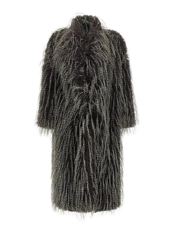 B&B COUTURE Long Hair Eco Fur Coat - White/black