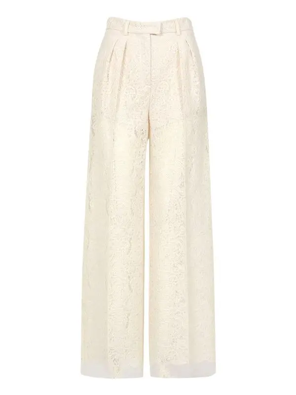 SIMONA CORSELLINI Lace And Tulle Wide Leg Trousers - Beige