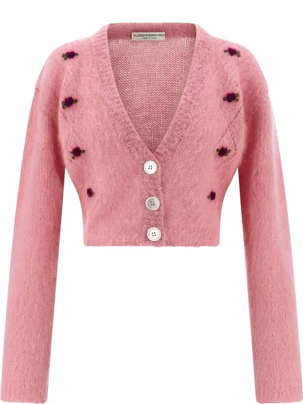 Alessandra Rich Carded Mohair Cardigan - Pink