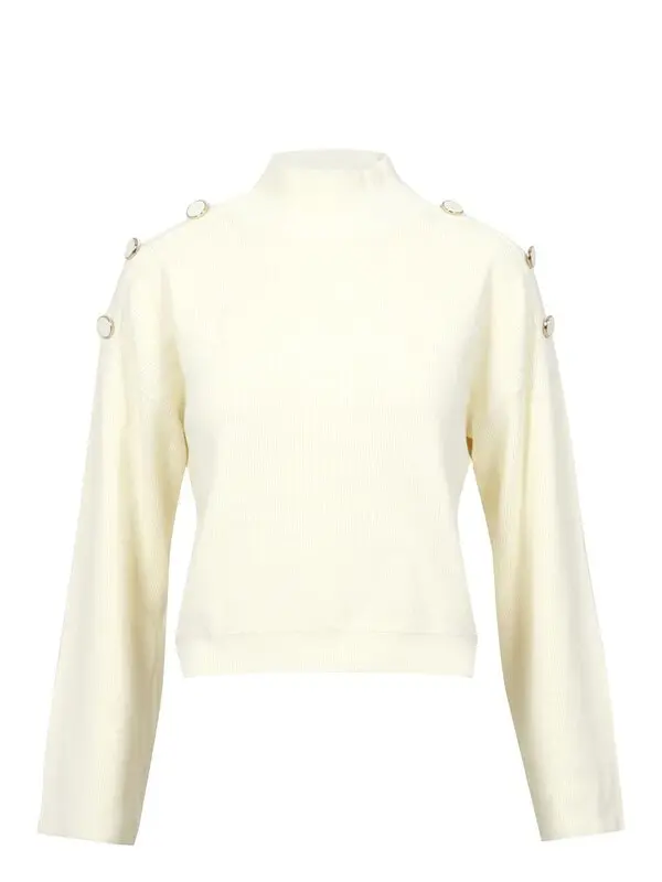 KAOS High Neck Buttoned Shoulder Sweater - Cream