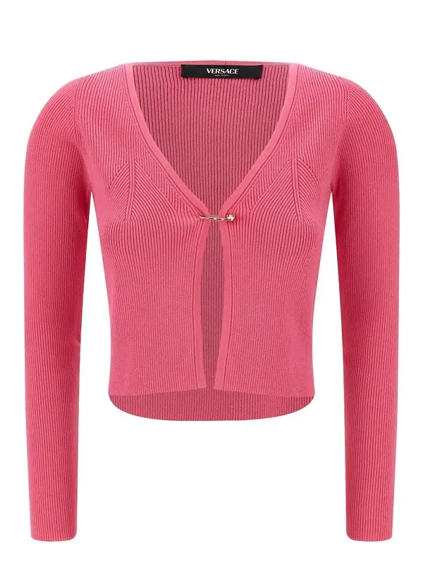 Versace Safety Pin Ribbed Cardigan - Fuchsia