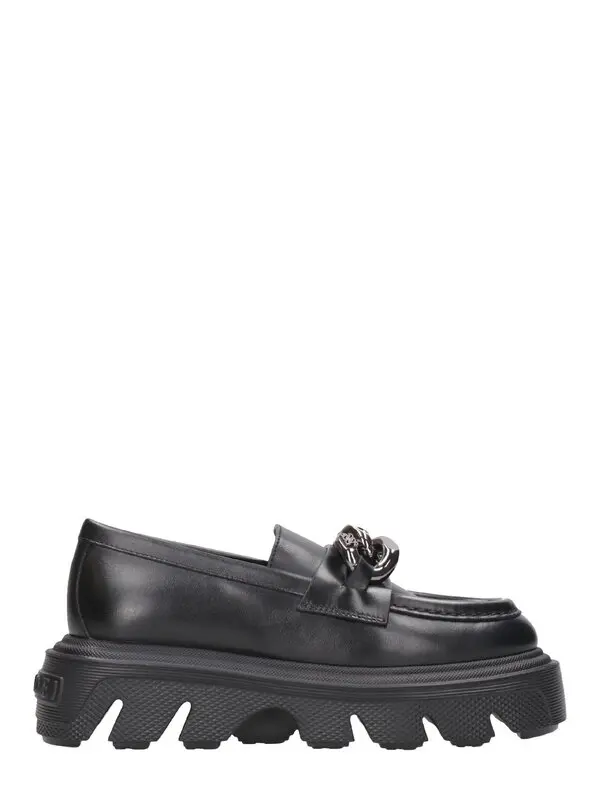 Casadei Leather Loafers With Chain Detail - Black