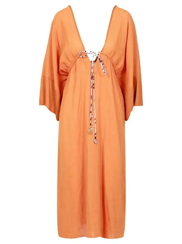 OTTOD'AME Linen Dress With Butterfly Sleeves - Zafferano