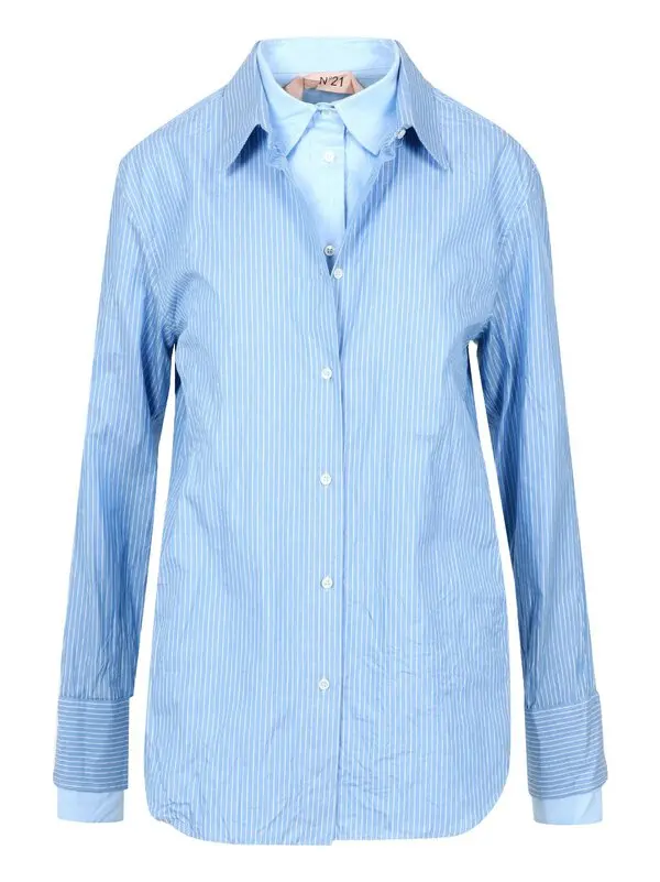 N°21 Multi-layered Striped Cotton Shirt - Azzurro+bianco
