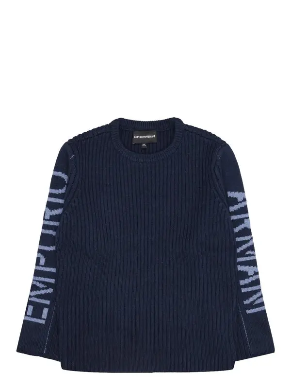 Emporio Armani Jacquard Logo Wool-blend Pullover - Blue