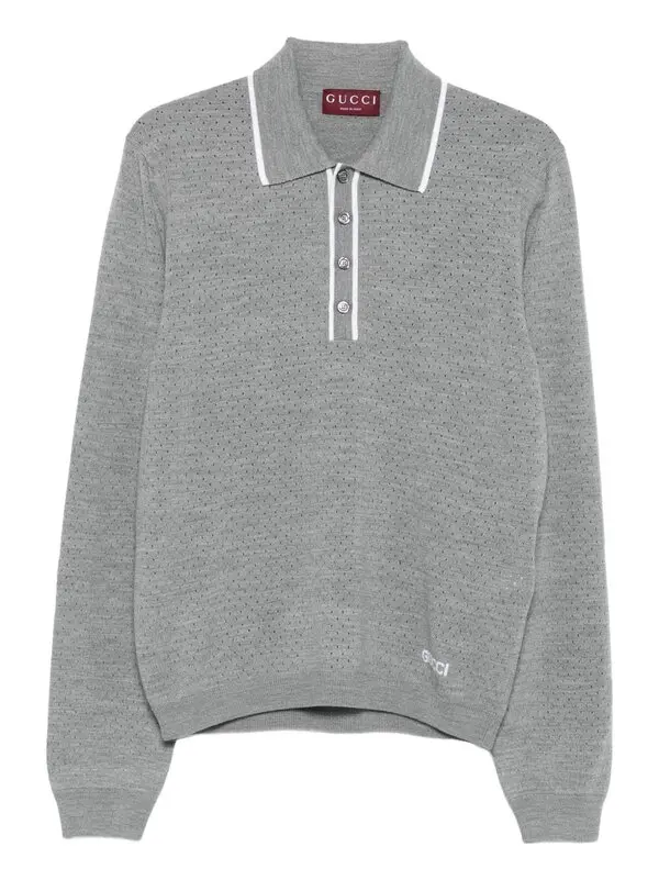 Gucci Wool Long Sleeves Polo Shirt - Grey