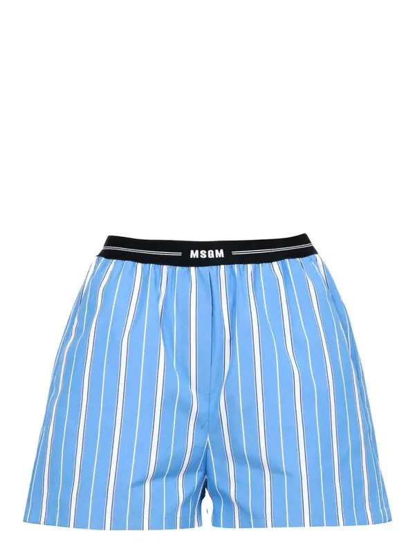 MSGM Striped Cotton Poplin Shorts - Clear Blue