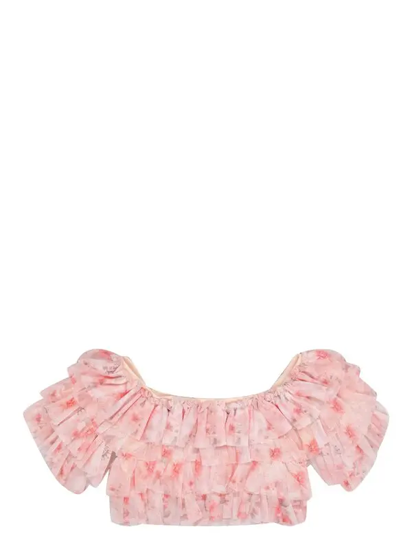 ANIYE BY Floral Tulle Cropped Top - Pink