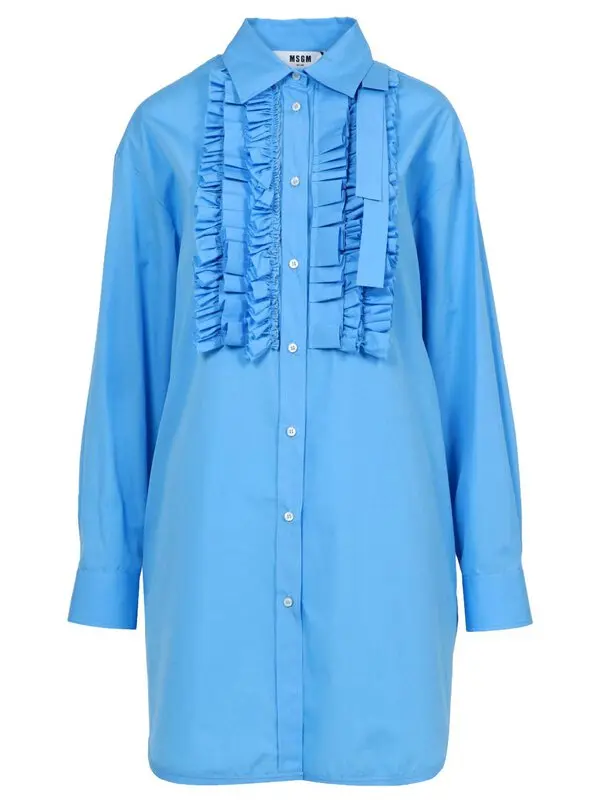 MSGM Cotton Poplin Shirt Dress - Light Blue