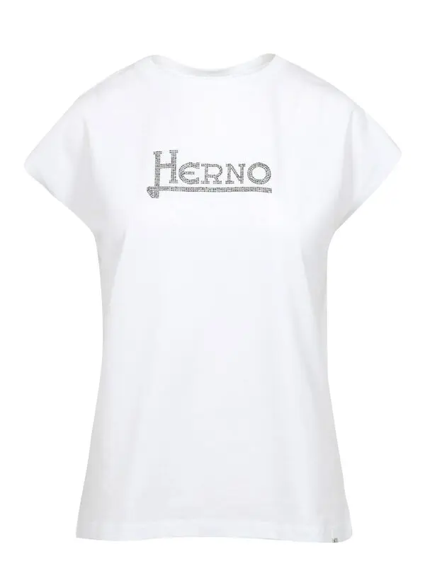 Herno T-shirt With Rhinestone Logo - Bianco+grigio