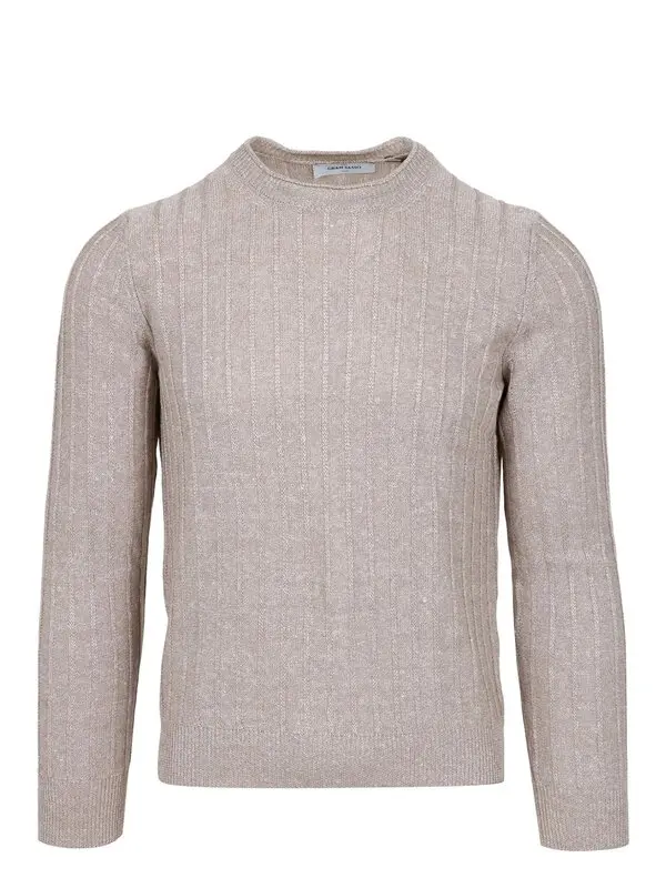 GRAN SASSO Ribbed Crew Neck Sweater - Beige