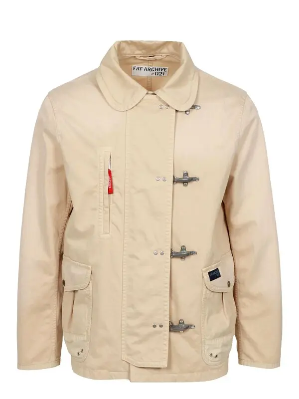 FAY Cotton Twill Jacket With Metal Hook Closure - Beige