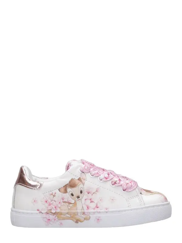 Monnalisa Printed Leather Sneakers - Bianco+rosa
