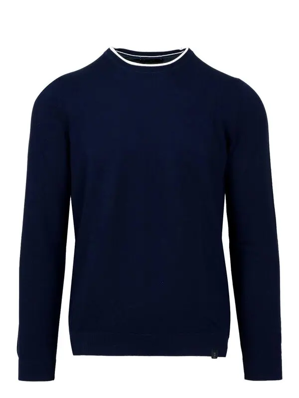FAY Crew Neck Cotton Sweater - Blue